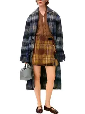 Loewe Plaid Fringed Coat - Black