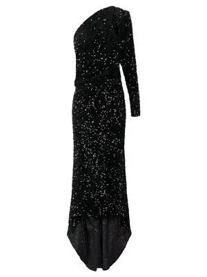 Elisabetta Franchi Sequin Asymmetrical Maxi Dress - Black