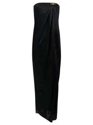 Elisabetta Franchi Bare-shoulder Maxi Dress With Logo Plaque - Black