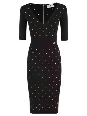 Elisabetta Franchi Studded V-neck Midi Dress - Black