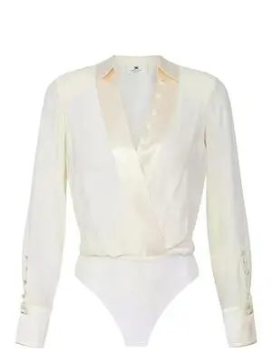 Elisabetta Franchi Crossover Satin Bodysuit - Neutrals