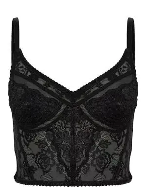 SELF-PORTRAIT Lace Panel Top - Black