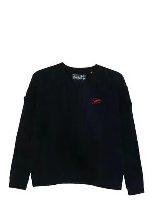 Superdry Logo-embroidered Cable-knit Sweater - Black
