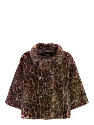 LOU ANDREA Leopard Print Double-breasted Jacket - Brown