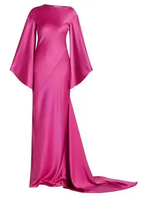 DE LA VALI Flared-sleeve Floor-length Dress - Pink