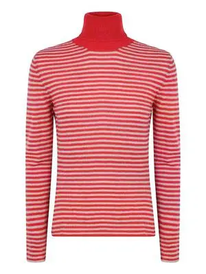 BASE Striped Roll-neck Knitwear - Red