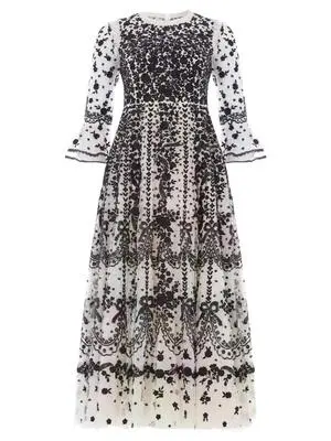 NEEDLE & THREAD Floral-embroidered Dress - Neutrals