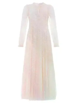 NEEDLE & THREAD Sequin-embellished Long-sleeve Dress - Pink