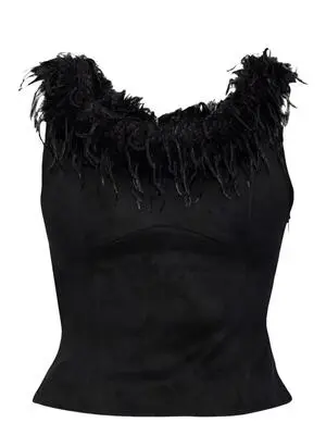 MISBHV Feather-trim Sleeveless Top - Black