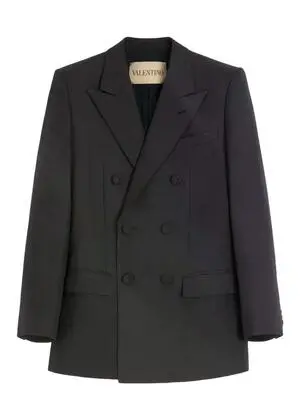 Valentino Garavani Double-breasted Jacket In Wool Gabardine - Black