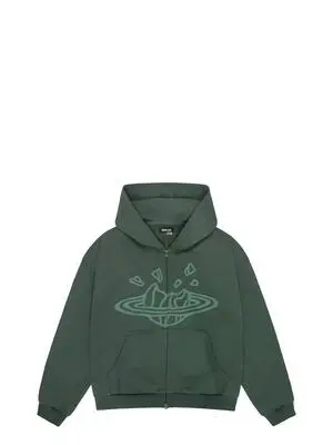 BROKEN PLANET Graphic Print Zip-up Hoodie - Green