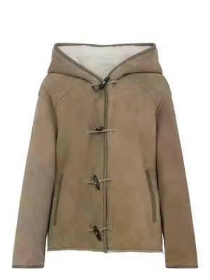 YVES SALOMON Hooded Suede Coat - Neutrals