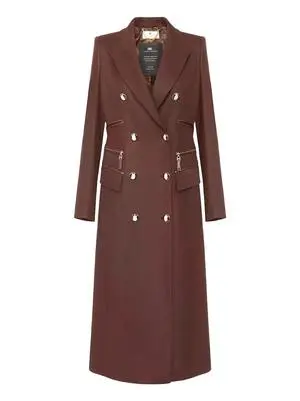 Elisabetta Franchi Enamelled-button Double-breasted Coat - Brown