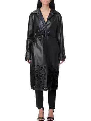Liu Jo Floral Appliqué Belted Coat - Black