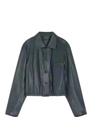 LEMAIRE Buttoned-up Elasticated Leather Jacket - Grey