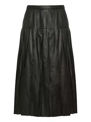 YVES SALOMON Pleated Leather Midi Skirt - Black