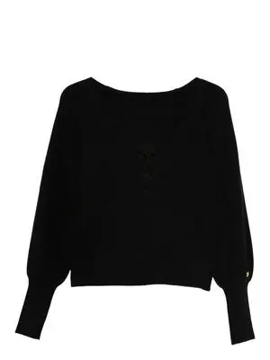 TWINSET Lace-detail Puff-sleeve Sweater - Black