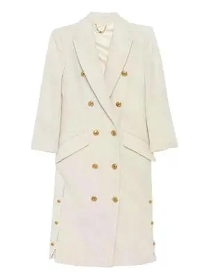 Elisabetta Franchi Double-breasted Wool-blend Coat - Neutrals