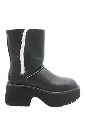 UGG Platform Fur-trim Leather Boots - Black