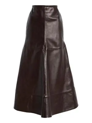 Brandon Maxwell The Preston Flared Leather Midi Skirt - Brown