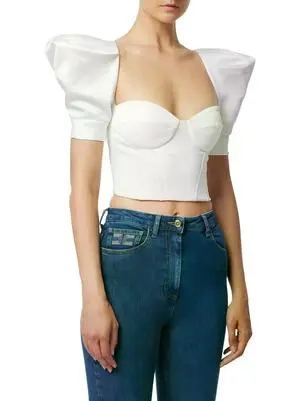 Elisabetta Franchi Balloon-sleeve Bustier Top - White