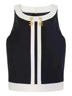 Elisabetta Franchi Colour-blocking Logo-chain Top - Black
