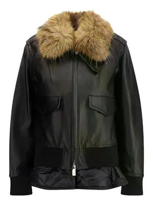 SACAI Plush-Collar Leather Jacket