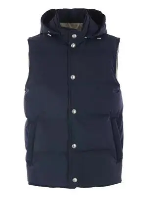 Eleventy Hooded Buttoned Gilet - Blue