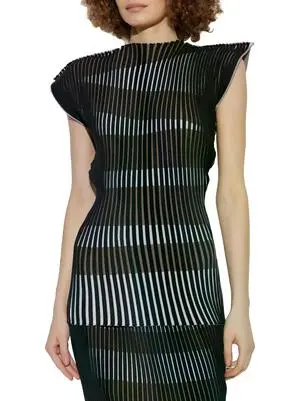 Issey Miyake Striped Pleated Top - Black