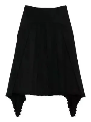 JIL SANDER Pleated Frayed Hem Skirt - Black