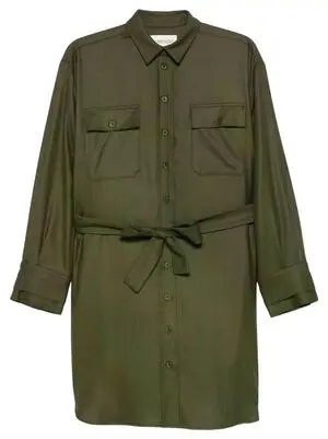 Eric Bompard Button-front Belted Shirt Mini Dress - Green