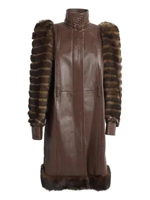 CHLOÉ Leather Fur-Trim Coat