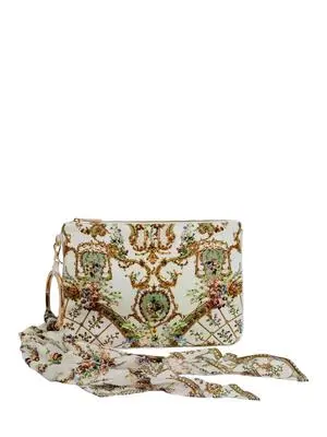 Camilla Floral Print Silk Clutch - White