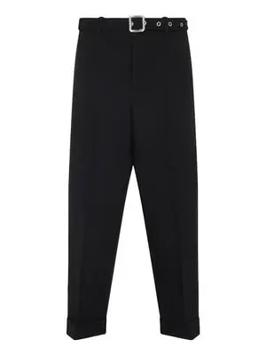 JIL SANDER Wool Canvas Belted Trousers - Black