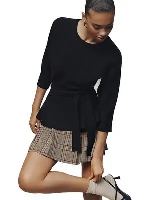 Maeve Ribbed Belted Sweater Black