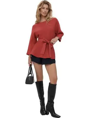 Maeve Ribbed Belted Sweater Hibiscus Pink