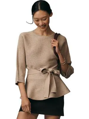 Maeve Ribbed Belted Pullover Sweater - Mink