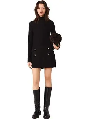 Maje Mini Turtleneck Dress - Black