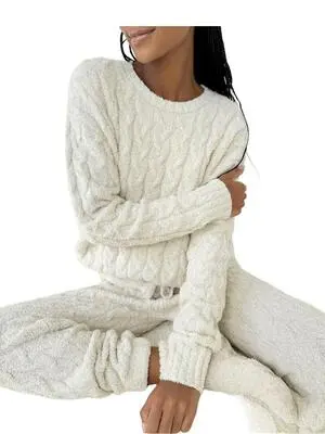 Splendid Fuzzy Cable Knit Sweater Pajama Set - Red
