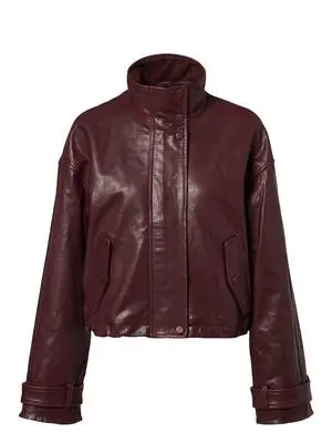 Veronica Beard Bateman Cropped Leather Jacket - Burgundy