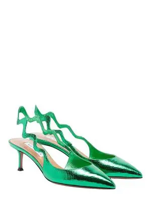 AQUAZZURA Artiste 50 Metallic Leather Slingback Pumps - Green