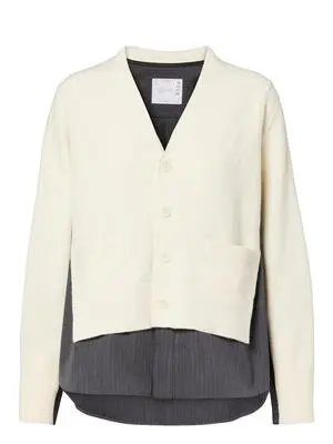 Sacai Striped Layered Wool Cardigan - White