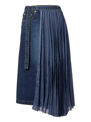 Sacai Pleated Denim Midi Skirt - Blue
