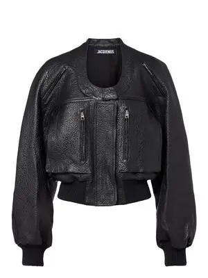 Jacquemus Cropped Leather Jacket - Black