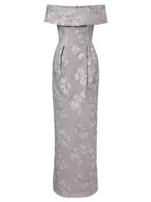 Rebecca Vallance Ruth Off-shoulder Brocade Bustier Gown - Silver