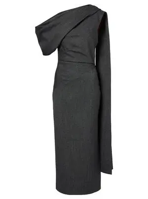 ROKSANDA Roksanda Maite Herringbone Draped Midi Dress Grey