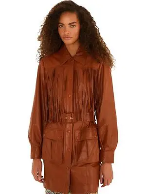 FARM RIO PROVISÓRIO Fringes Leather Coat - Brown