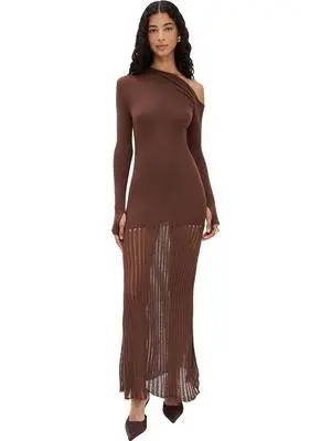SEVEN WONDERS Greta Shoulder Knit Maxi Dress - Chocolate