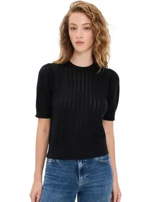 FRAME Cashmere Pointelle Knit Sweater - Black