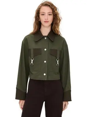 Avec Les Filles Oversize Cropped Trucker Jacket - Olive